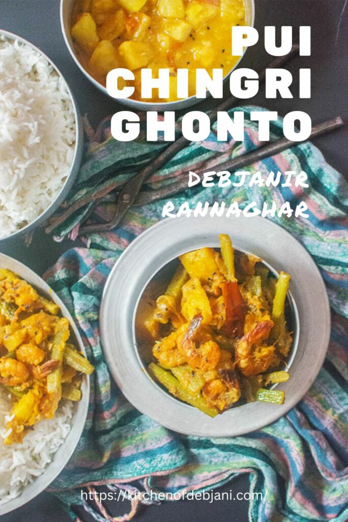 Pui Chingri Ghonto aka Malabar Spinach Mishmash with Prawns